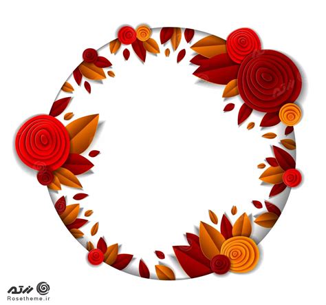 وکتور قاب و حلقه گل‌ها و برگ‌های پاییزی گرد با طرح کاغذی به همراه جای