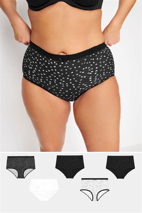 Yours 5 Pack Plus Size Black And White Butterfly Design High Waisted Full