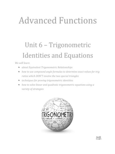 Mhf4u Chapter 6 Trigonometric Equations Pdf Trigonometry