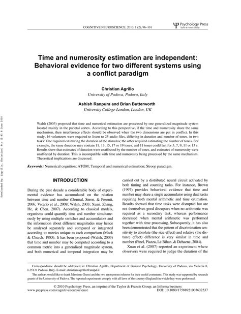 Pdf Time And Numerosity Estimation Are Independent Behavioral Evidence For Two Different