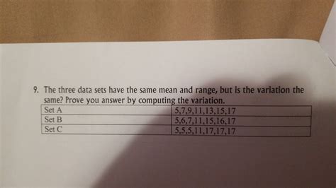Solved 9 The Three Data Sets Have The Same Mean And Range