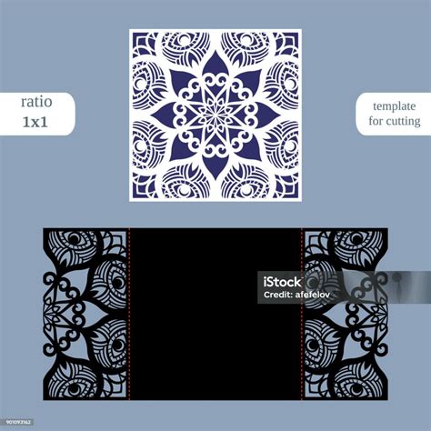 종이 비쳐 평방 인사말 카드 청첩장 절단 레이스 모방 플로터 레이저 벡터 일러스트 레이 션에 의해 잘라 금속 플레이트에 대 한