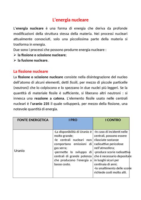 Lenergia Nucleare Notes De Scienze E Tecnologie Applicate Docsity