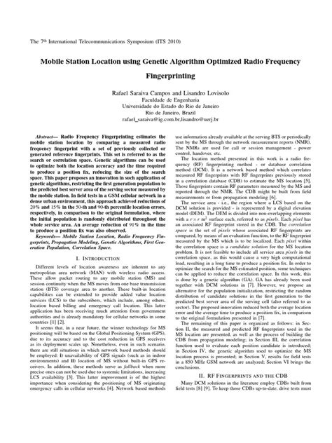 Mobile Station Location Using Genetic Algorithm Optimized Radio Frequency Fingerprinting Pdf