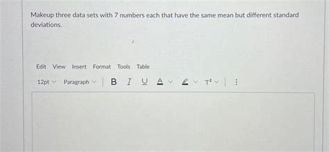 solved makeup three data sets with 7 numbers each that have