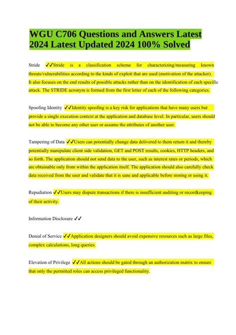 Wgu C706 Questions And Answers Latest 2024 Latest Updated 2024 100 Solved Wgu C706 Secure