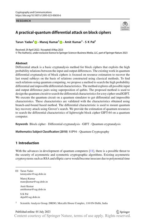 A Practical Quantum Differential Attack On Block Ciphers Request Pdf