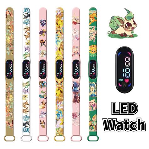 포켓몬 어린이 시계 애니메이션 이브이 액션 장난감 피규어 발광 팔찌 시계 Led 터치 방수 스포츠 어린이 시계 선물 Aliexpress