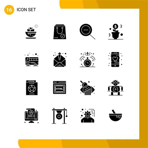 User Interface Pack Of 16 Basic Solid Glyphs Of Bus Pot Package Plant Growing Editable Vector
