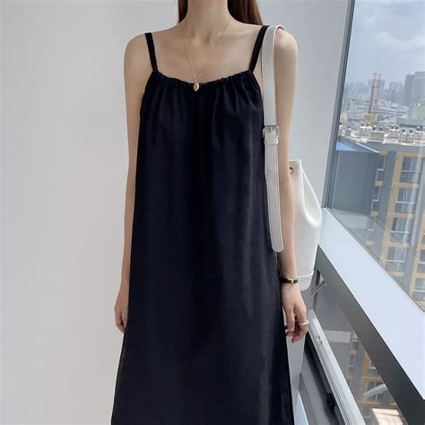 린넨 백 스트링 홀터넥 나시 롱 원피스