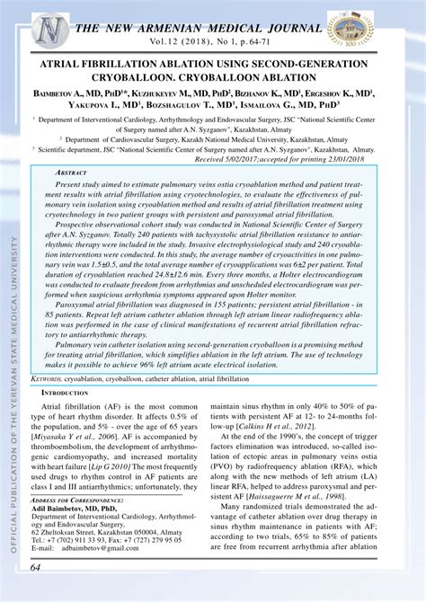Pdf Atrial Fibrillation Ablation Using Second Generation Cryoballoon Cryoballoon Ablation