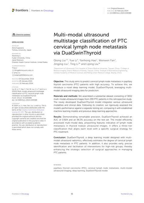 PDF Multi Modal Ultrasound Multistage Classification Of PTC Cervical Lymph Node Metastasis Via