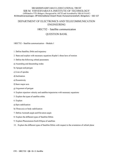Qb Module 1 And 2 Questions For Satellite Communication Sir M