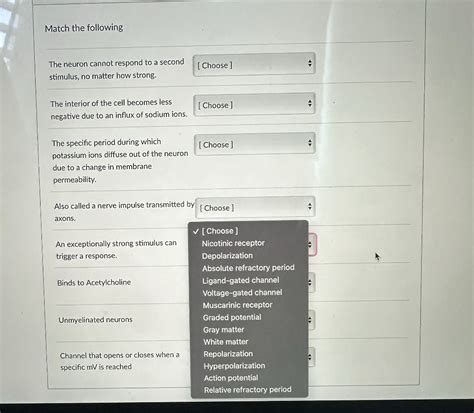 [get Answer] Match The Following The Neuron Cannot Respond To A Second [choose] Stimulus No