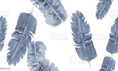 화이트 원활 한 손바닥 Azure 패턴 아트입니다 코발트 열대 예술 인디고 가든 빈티지 블루 장식 식물 해군 수채화 자연 바나나 잎 0명에 대한 스톡 벡터 아트 및 기타