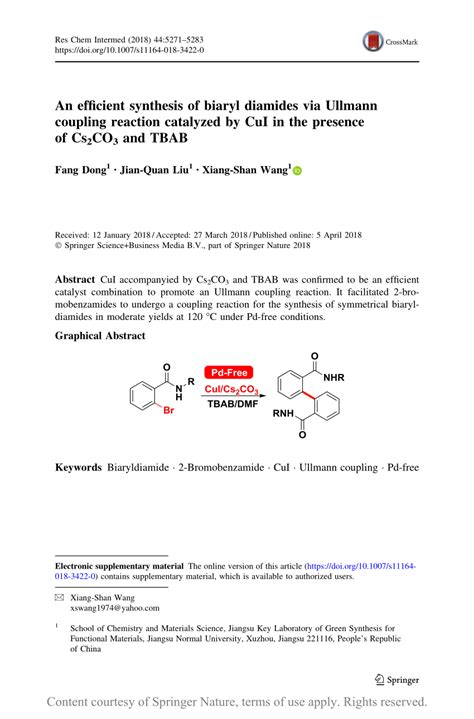 An Efficient Synthesis Of Biaryl Diamides Via Ullmann Coupling Reaction