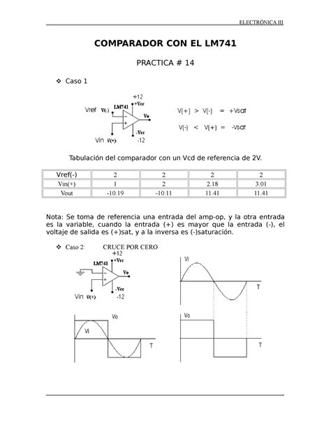 Comparador Con El Lm741 Comparador Con El Lm741 Practica 14 Caso 1 Del Comparador Con Un Vcd
