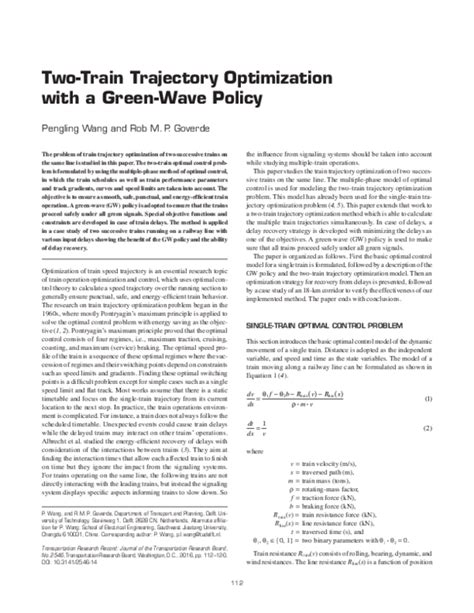Pdf Two Train Trajectory Optimization With A Green Wave Policy