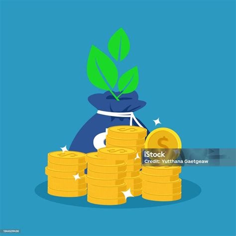 금화와 공장이 자금 가방에서 성장하는 투자 및 뮤추얼 펀드 모금 개념 가방에 대한 스톡 벡터 아트 및 기타 이미지 가방