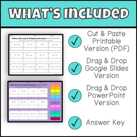 Add Subtract Multiply Monomials Matching Digital And Print Versions 7 9