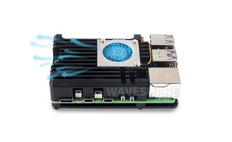 树莓派5代铝合金散热外壳 径向鼓风机 散热风扇 金属外壳 Pi 5外壳h型