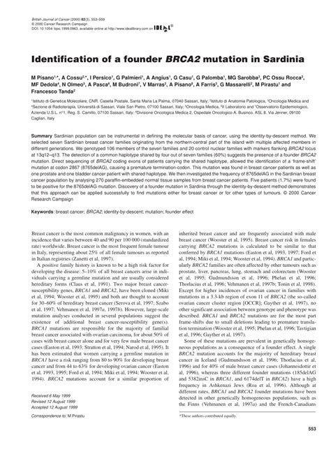 Pdf Identification Of A Founder Brca2 Mutation In Sardinia