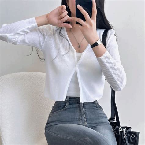 린넨소재국내여리핏 린넨베이직 브이넥 크롭 긴팔 니트 썸머 가디건 5color 에이블리