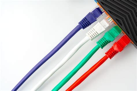 Premium Photo Modern Router With Cables Plugged In Close Up