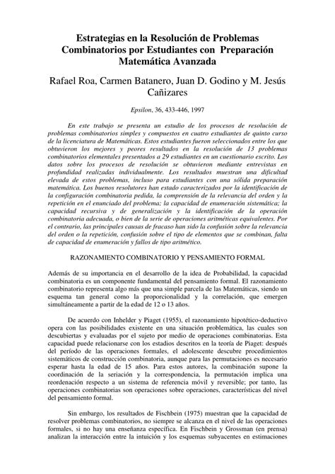 Pdf Estrategias De Resolución De Problemas Combinatorios Por
