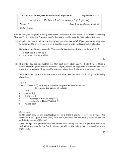 Ps6 Assign Fundamental Algorithms September 3 2020 Solutions To Problem 1 Of Homework 6 15