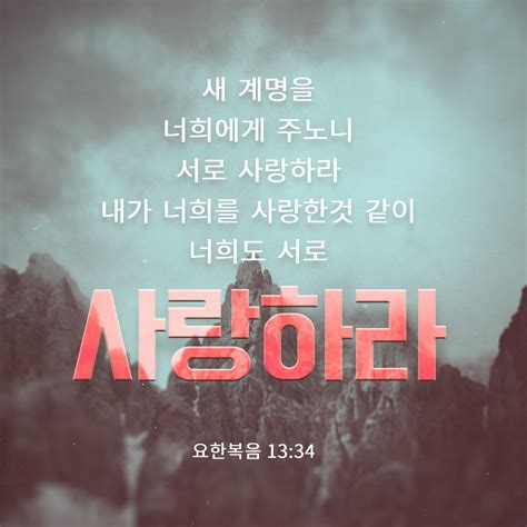 요한복음 13 34 35 새 계명을 너희에게 주노니 서로 사랑하라 내가 너희를 사랑한것 같이 너희도 서로 사랑하라 너희가 서로 사랑하면 이로써 모든 사람이 너희가 내