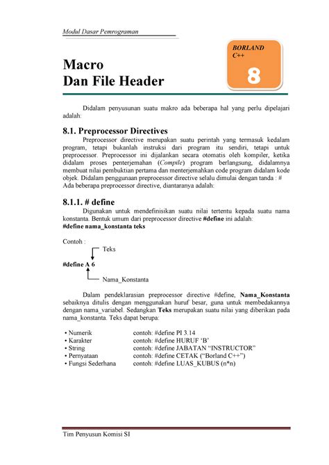 Bab 8 Macro Dan Header Pada Cpp Macro Dan File Header Didalam Penyusunan Suatu Makro Ada