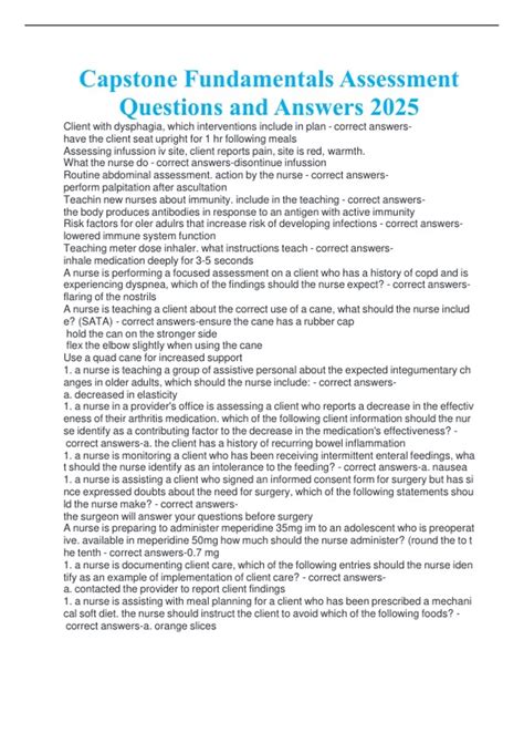 Capstone Fundamentals Assessment Questions And Answers 2025 Rn Ati Capstone Stuvia Us