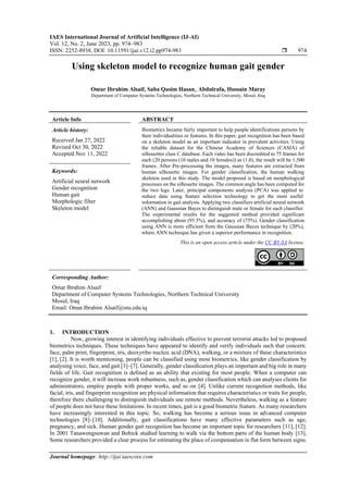Using Skeleton Model To Recognize Human Gait Gender PDF