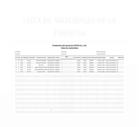 Plantilla De Excel Lista De Materiales De La Empresa Y Hoja De Cálculo