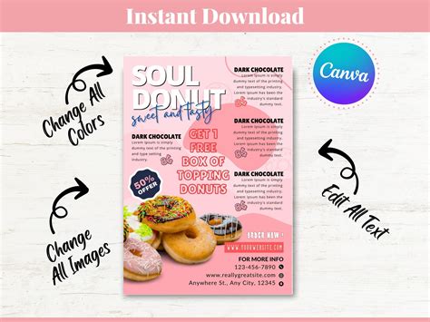 Donut Flyer Template Doughnut Business Flyer Baking Dessert Flyer