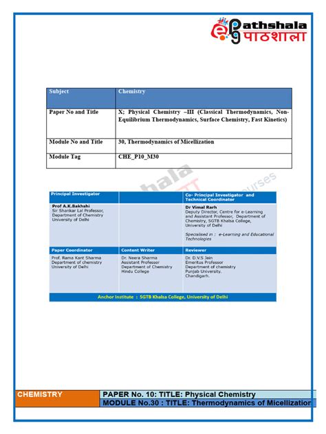 Thermodynamics Of Micellization Epathshala Pdf Chemical Equilibrium Physical Chemistry