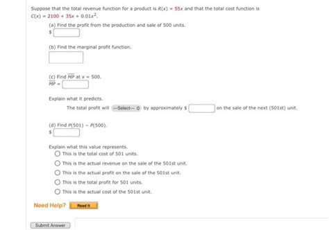 Solved Suppose That The Total Revenue Function For A Product Chegg Com
