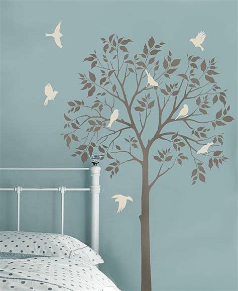 Large Tree And Birds Stencils Reusable Stencils For DIY Etsy Easy Home Decor Simple Wall
