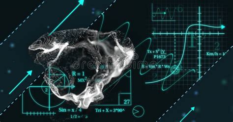 Mathematical Formulas And Graphs Over 3d Skull Model Scientific Analysis Concept Stock