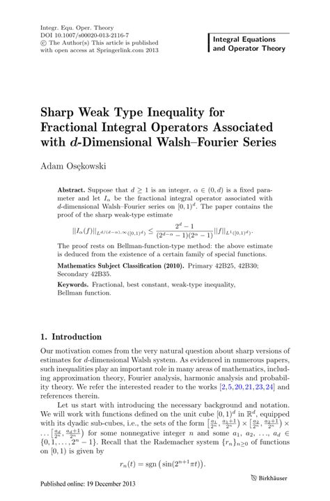 Pdf Sharp Weak Type Inequality For Fractional Integral Operators Associated With D Dimensional