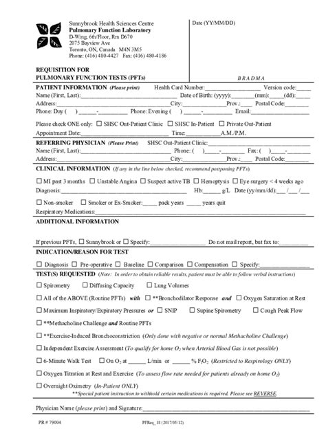 Fillable Online Sunnybrook Hospital Pulmonary Function Test Breathing Test Fax Email Print