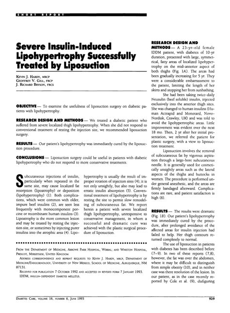 Pdf Severe Insulin Induced Lipohypertrophy Successfully Treated By Liposuction