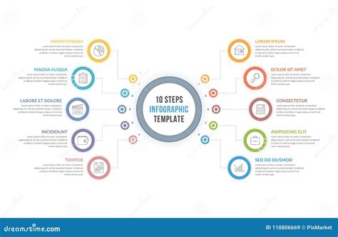 Infographic Template With Ten Steps Stock Vector Illustration Of