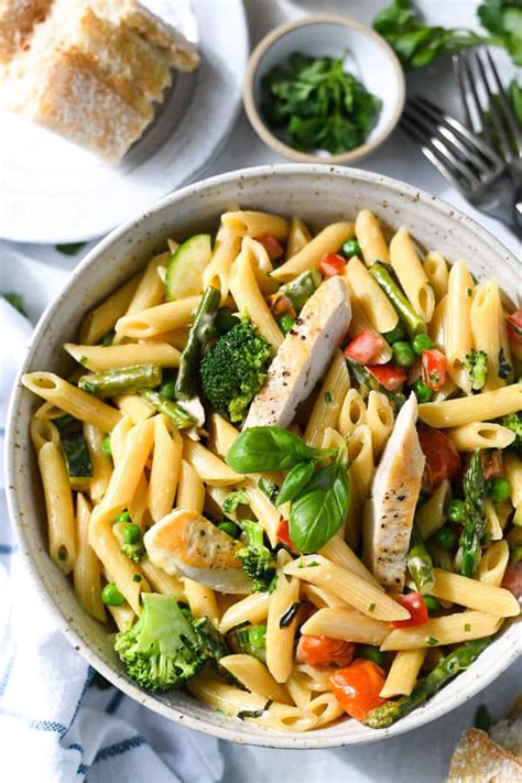 Chicken Primavera With Creamy Parmesan Sauce The Seasoned Mom