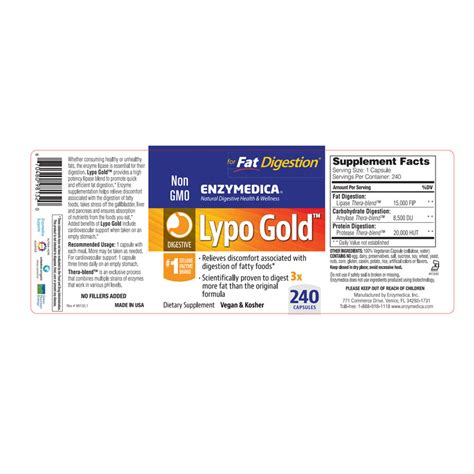 Enzymedica Lypo Gold 240 Capsules Dailyvita