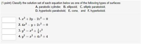 solved 1 point classify the solution set of each equation