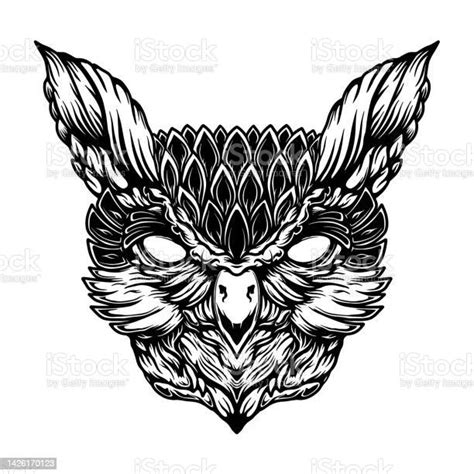 조각 스타일의 올빼미 머리 그림 포스터 카드 배너 엠블럼 기호를위한 디자인 요소 벡터 일러스트 레이 션 고풍스런에 대한 스톡