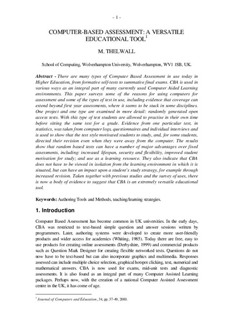 Pdf Computer Based Assessment A Versatile Educational Tool