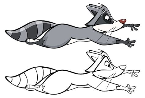 당신을 위한 귀여운 만화 캐릭터 너구리의 벡터 일러스트레이션및 컴퓨터 게임 색칠 공부 개요 세트 너구리 너구리과에 대한 스톡